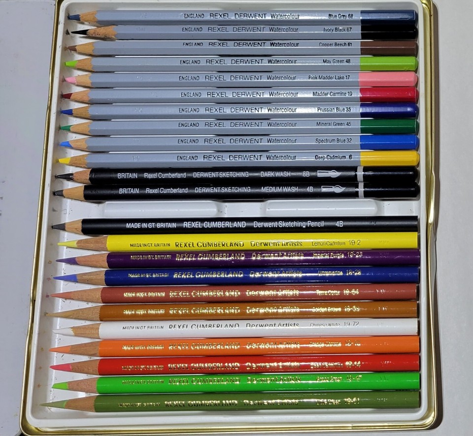 Derwent Master Choice Mixed Media Set 24 Pencils Sketch Watercolor Tin ...