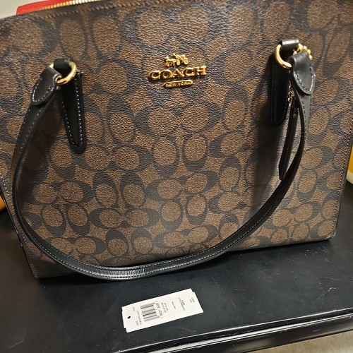 Coach Tatum Carryall in Signature Canvas C4075 Brown Black Red Gold ...