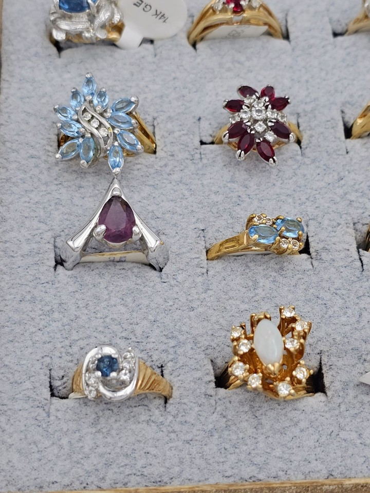 Vintage Lot 36 pc Rings Lot Old Stock Sz 5–8 14K/18K G.E. Rhodium Semi ...