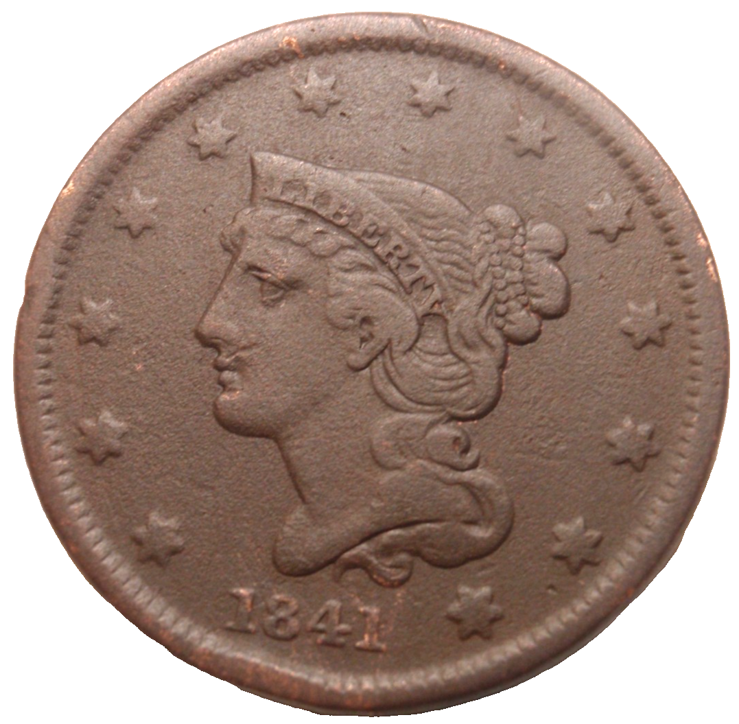 1841 1c Braided Hair Large Cent 1 Copper US Coin Porous XF details | eBay