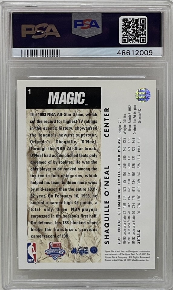 SHAQUILLE O'NEAL 1992 Upper Deck Orlando MAGIC Rookie CARD #1 Heat ...