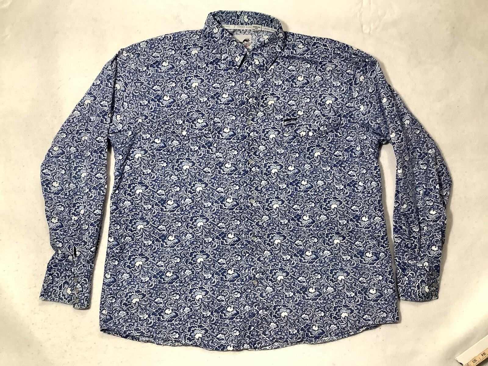 Cowboy Hardware Shirt Size XL Blue Floral Button Up Snap Long Sleeve ...