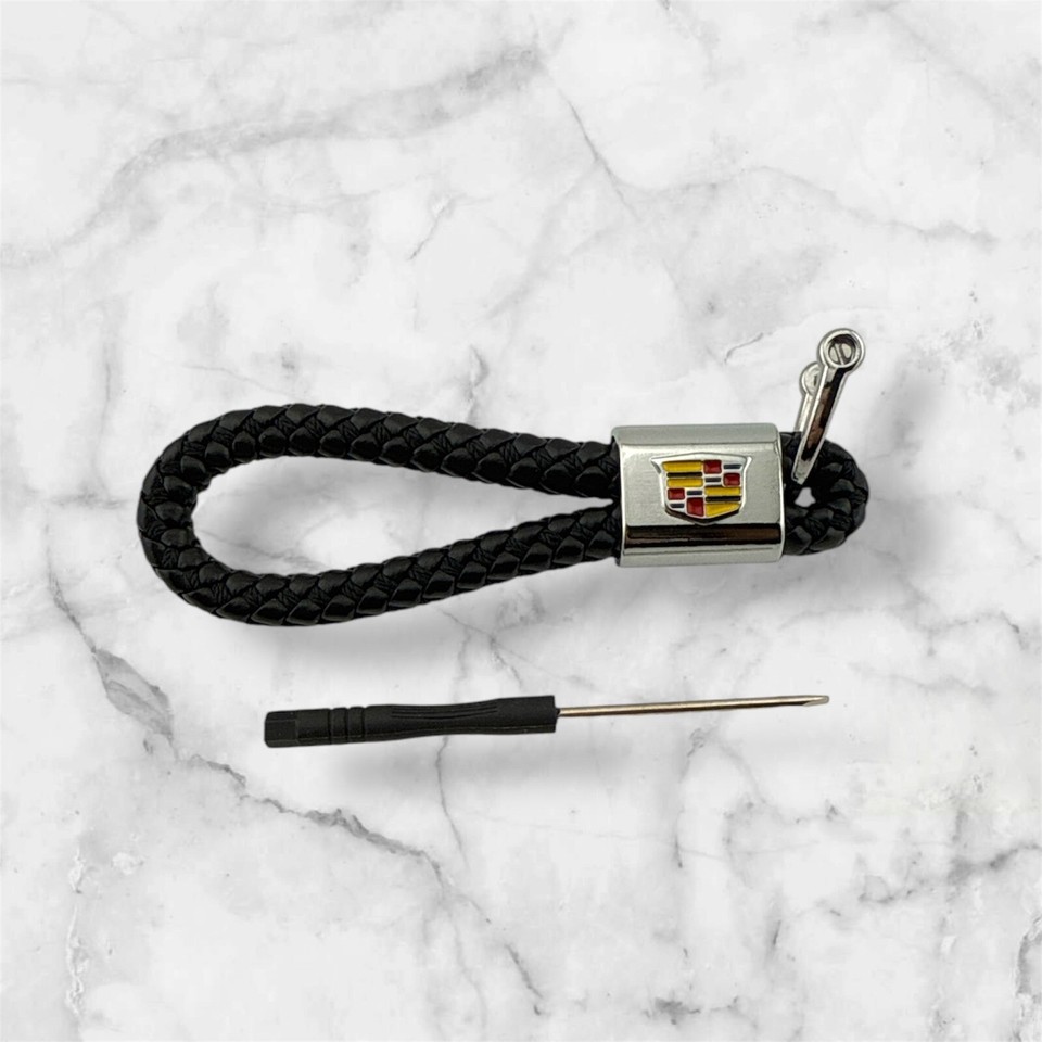 Black Leather Keychain Cadillac Metal Enamel Emblem Key Fob Gift ...