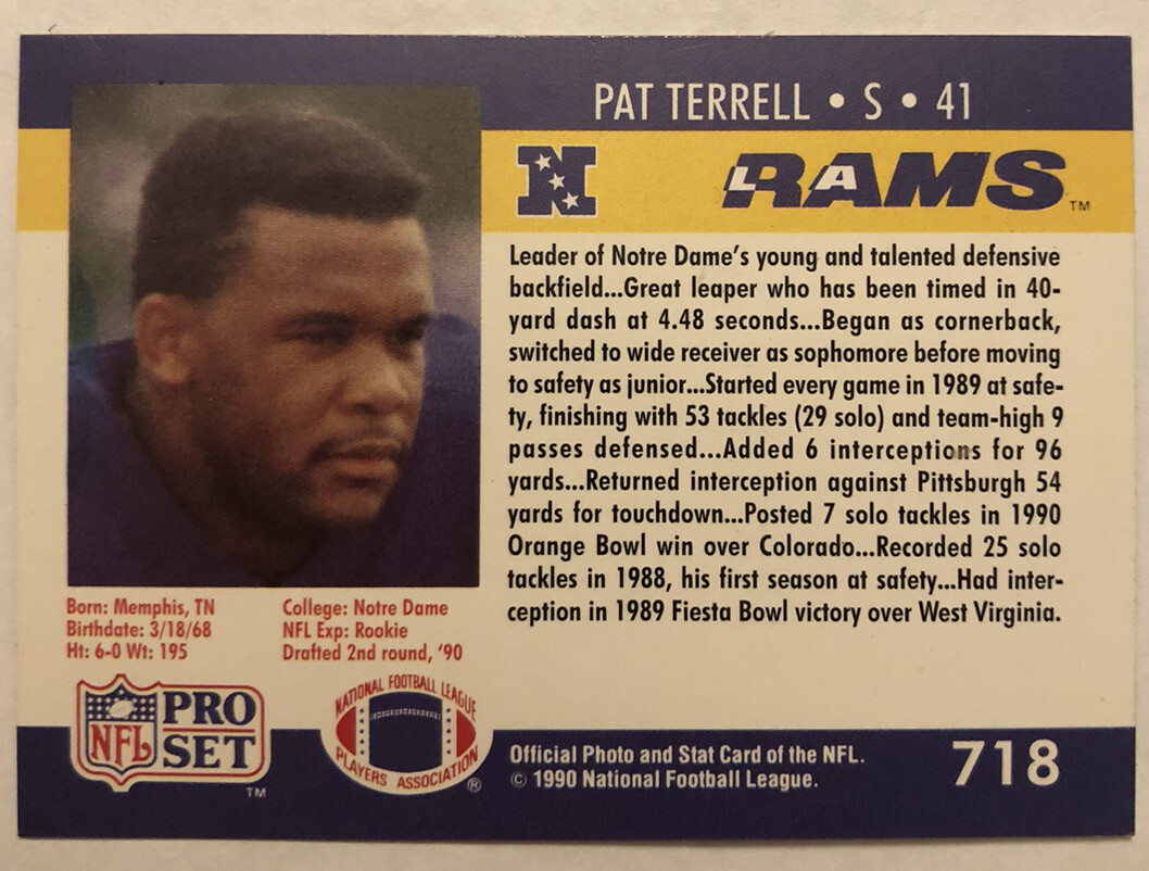 1990 Pro-Set Football Pat Terrell #718 | eBay
