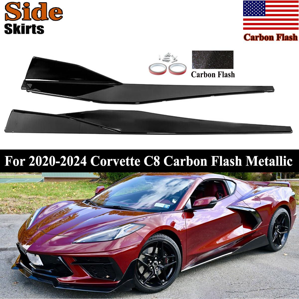 Carbon Flash Metallic 5VM Style Side Skirts Rocker Panels For Corvette ...