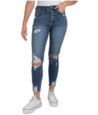 Indigo Rein Recycled Distressed 5 Button Jeans Blue 15 | eBay