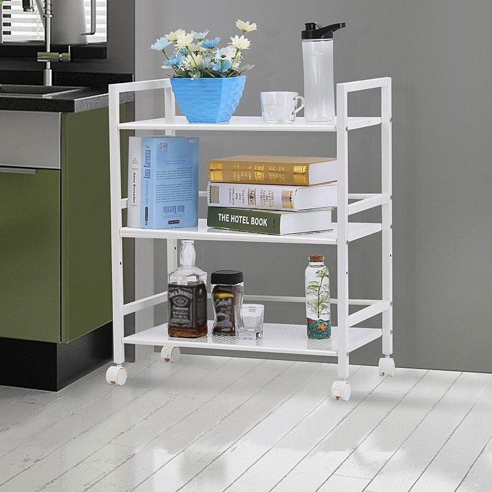 3/4 Tier Metal Rolling Trolley Kitchen Cart Utility Rack Storage ...