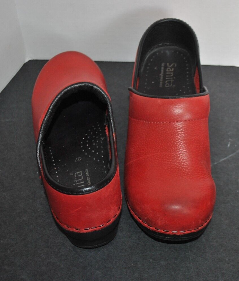 Sanita Original Danish Clogs s 37 US s 6 Red Leather Professional Women ...