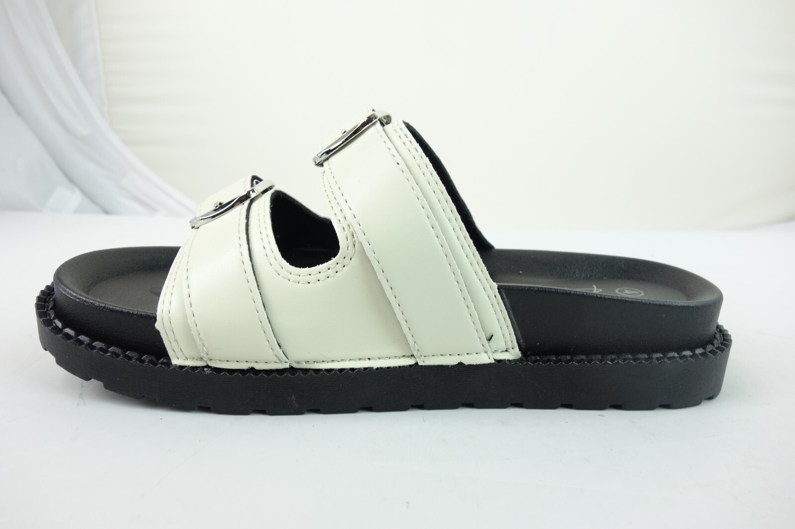 WOMENS LADIES LOW WEDGE MULES SLIP ON FOOT BED BUCKLE STUDS PEEP TOE ...