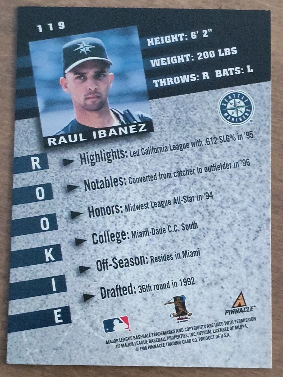 1998 Pinnacle Inside Raul Ibanez RC #119 Seattle Mariners | eBay