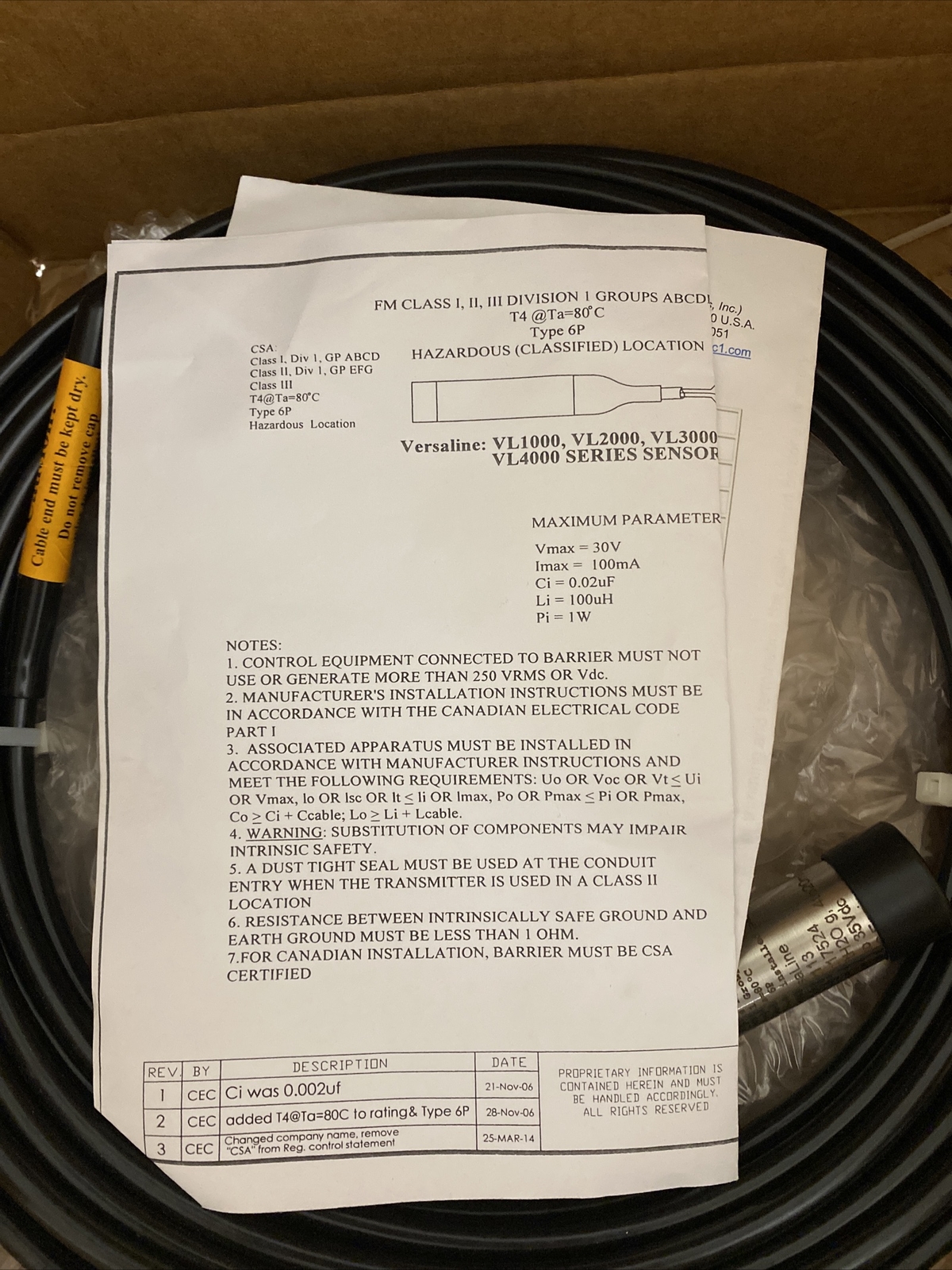 PMC Engineering VL2113 5psi 0.25% 50’ Submersible Wastewater Level ...