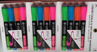 Total 12 COUNT LIQUID CHALK DRY ERASE MARKERS, BUILT-IN ERASER, BULLET ...