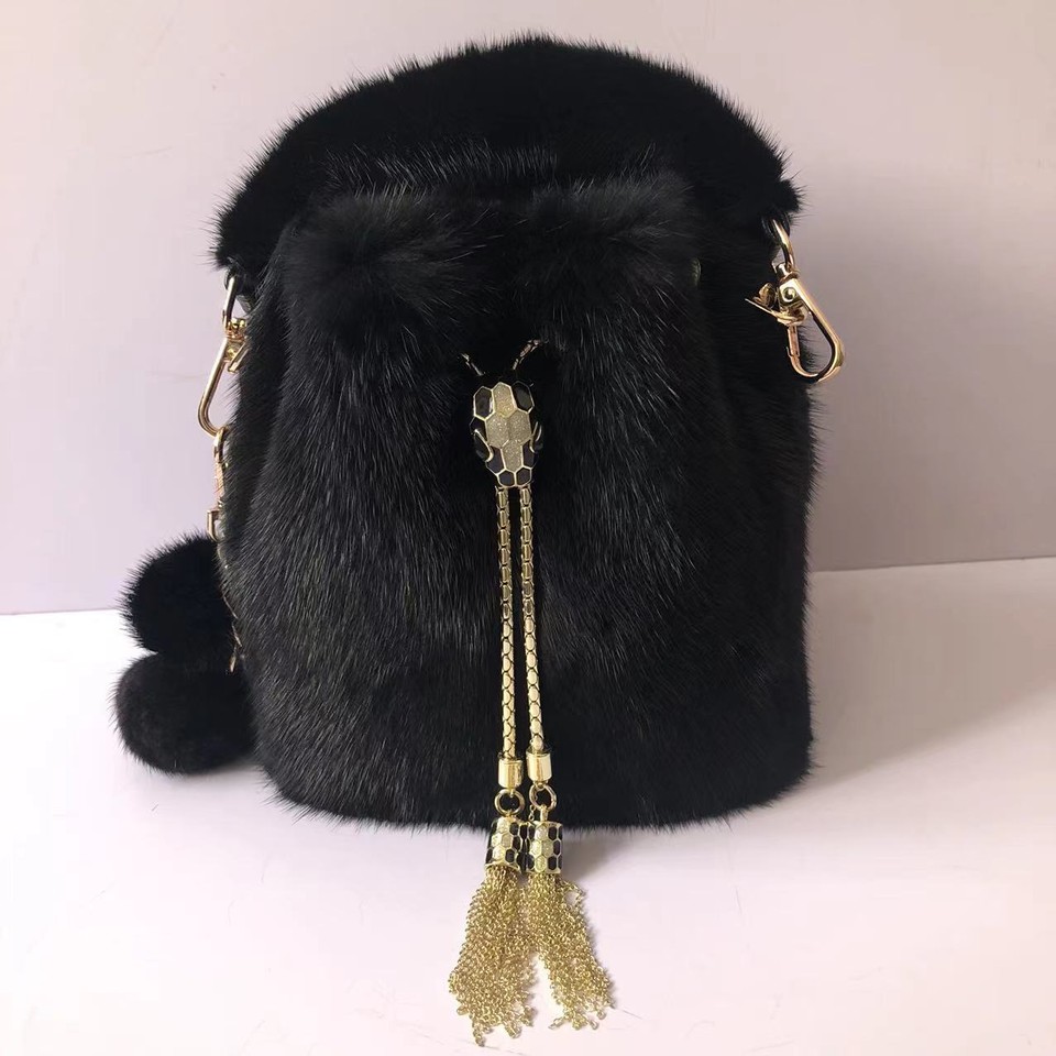 Womens Whole Pelt Real Mink Fur Handbag Bucket Bag Tote Shoulder Bag ...