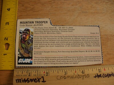 Mountain Trooper ALPINE CARD ONLY! cut out dossier GI Joe 1980s | eBay