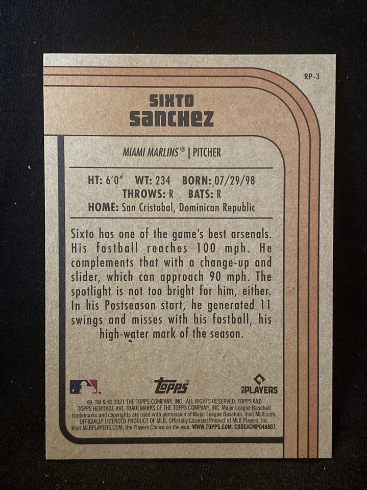 2021 Topps Heritage High Number Rookie Performers Sixto Sanchez RC RP-3 ...