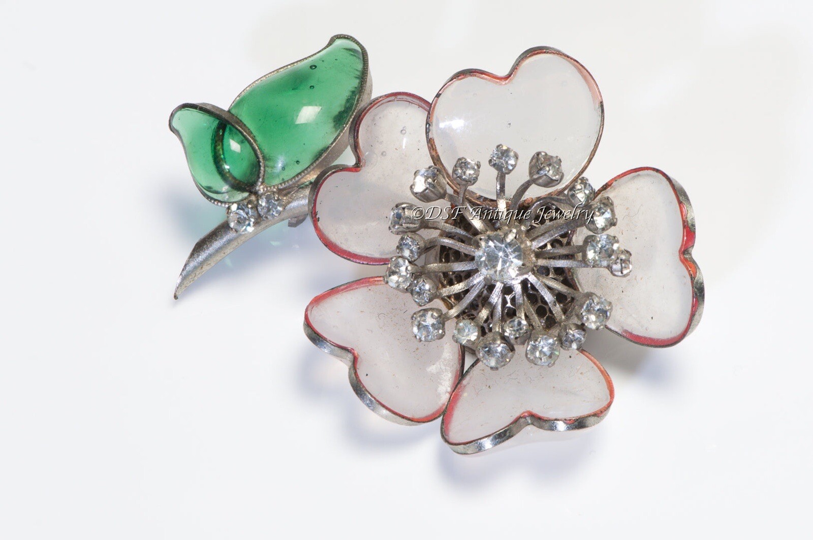 Coco Chanel 1930’s Gripoix Green White Glass Camellia… - Gem