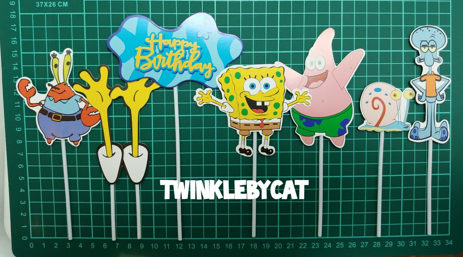 9pcs Spongebob cake topper Squarepants cupcake toppers Sponge bob cake ...