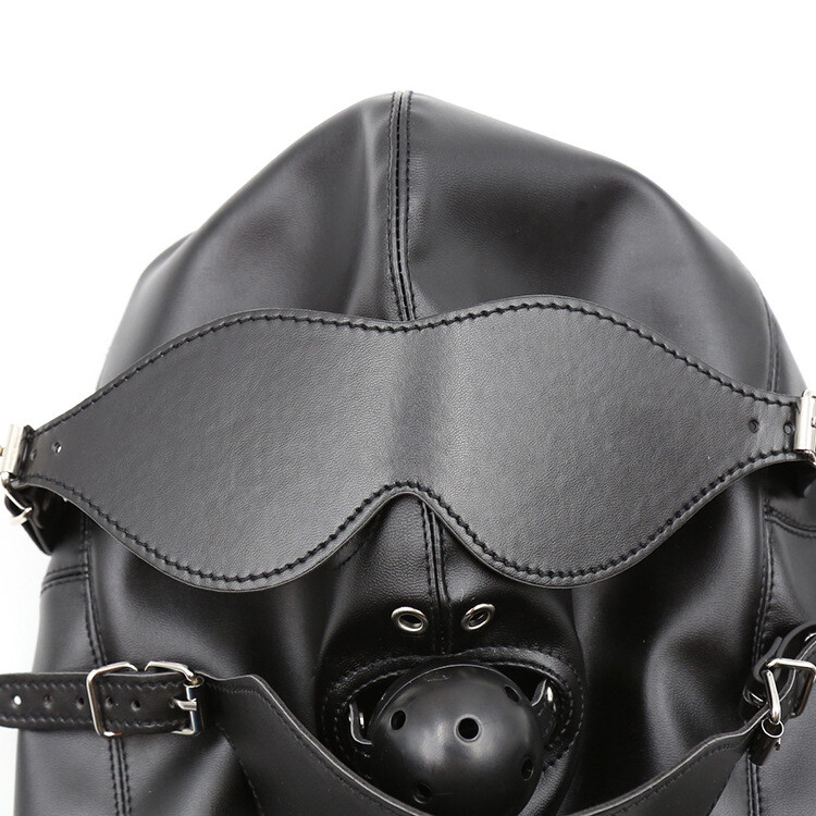 BDSM Gimp Gag Mask Bondage Head Harness Riding Hood Ball Lockable ...