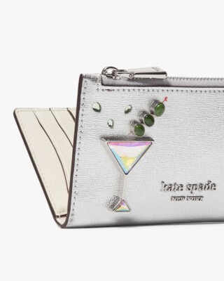 Kate Spade Shaken Not Stirred Embellished Martini Metallic Slim Bifold ...