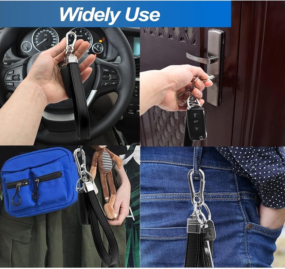 Car Fob Key Chain Genuine Leather Wristlet Strap Keychains Holder ...