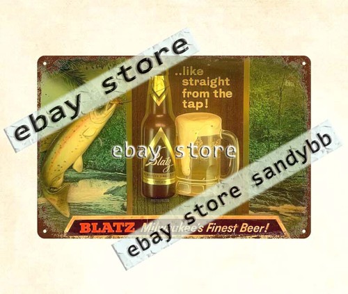 1950s Beer bass fishing historic brewery metal tin sign wall lounge bar ...