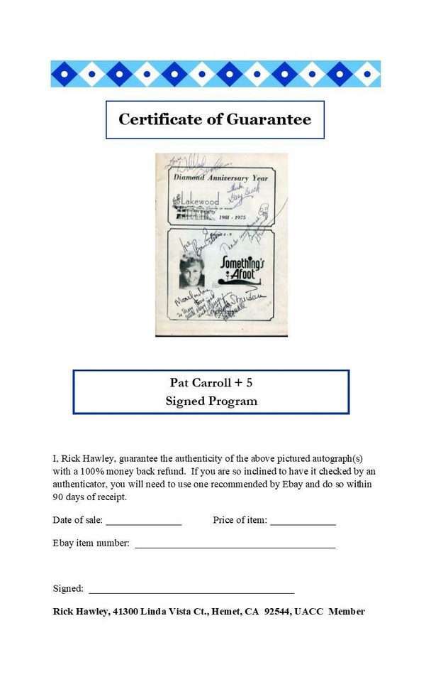 Pat Carroll Liz Sheridan Autograph Signed Program Gary Beach Boni Enten ...