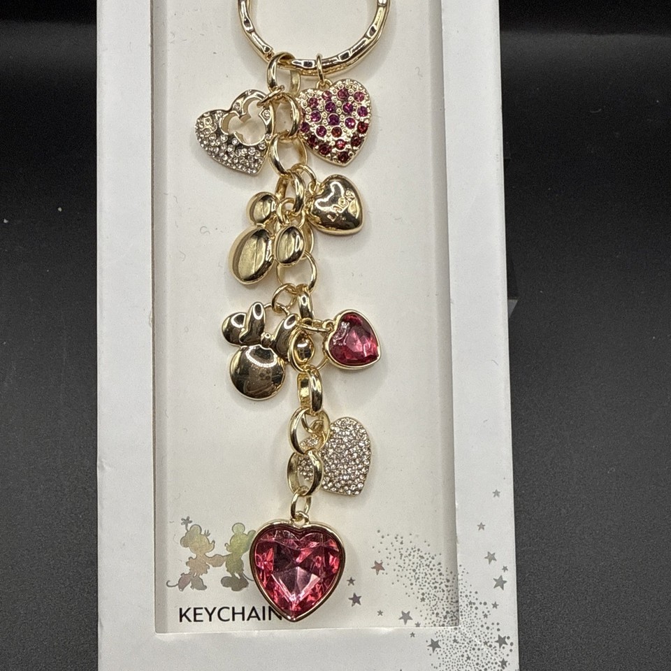 Disney Minnie Mouse Love Pink Rhinestone Hearts Key Chain Bag Charm ...