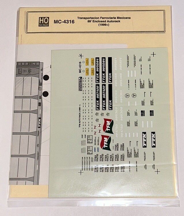 MICROSCALE HO DECAL-TRANSPORTACION FERROVIARIA MEXICANA AUTO RACK-1999 ...