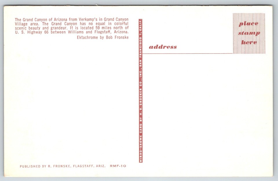 Postcard Grand Canyon From Verkamp's In Grand Canyon Village, Arizona ...