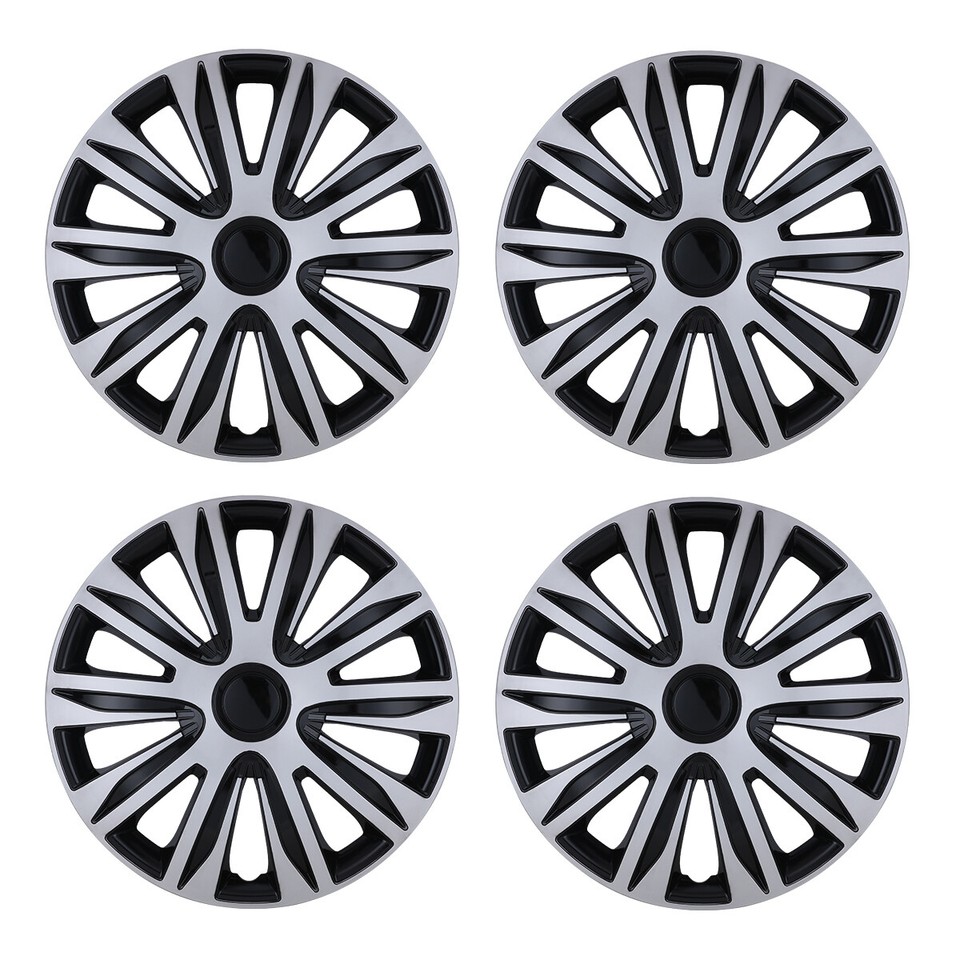 13" 4Pc Silver Black Wheel Covers Snap On Full Hub Caps Fit R13 Tire ...