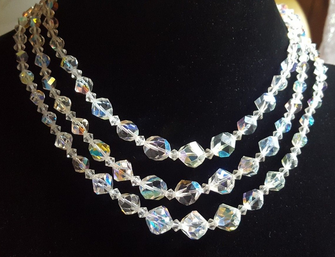 Multi Strand Graduated Crystal A.B. Beaded Collar Vin… - Gem