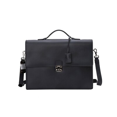 $1390 Testoni Bologna Briefcase PC Case Luxury Black TAMPONATO Calf | eBay