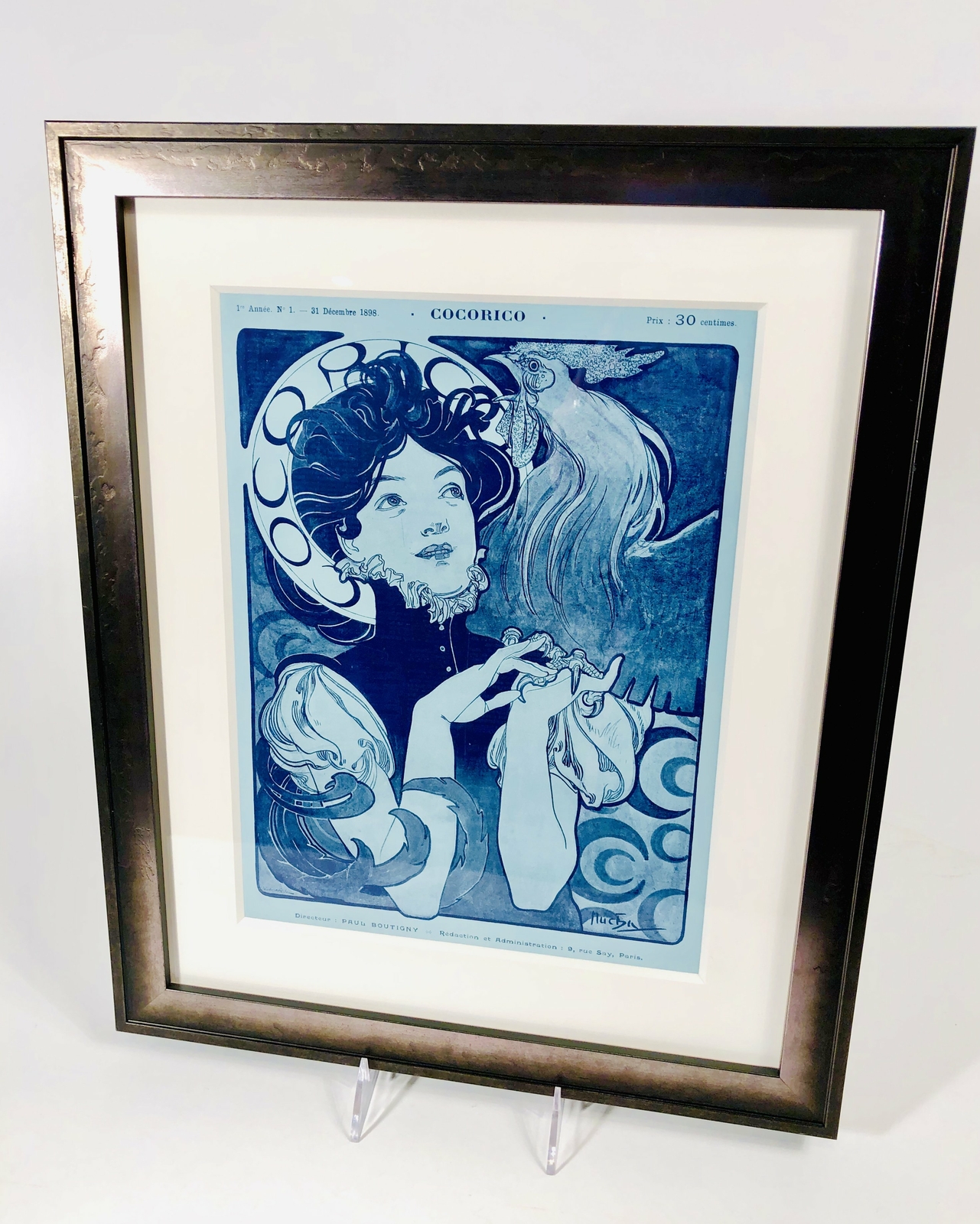 1898 COCORICO Framed Magazine Cover, Alphonse Mucha, Art Nouveau ...