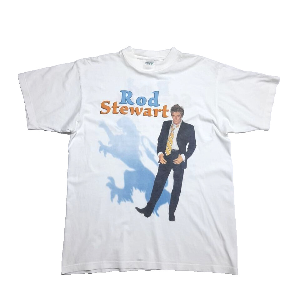 Vintage 2000s Rod Stewart White World Tour Tee SIze L - Gem