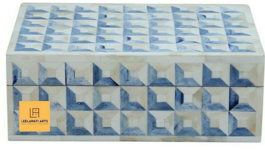 Wood Bone Inlay Blue And White Color Handmade Jewelry Box | eBay