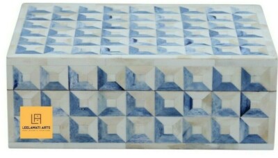 Wood Bone Inlay Blue And White Color Handmade Jewelry Box | eBay