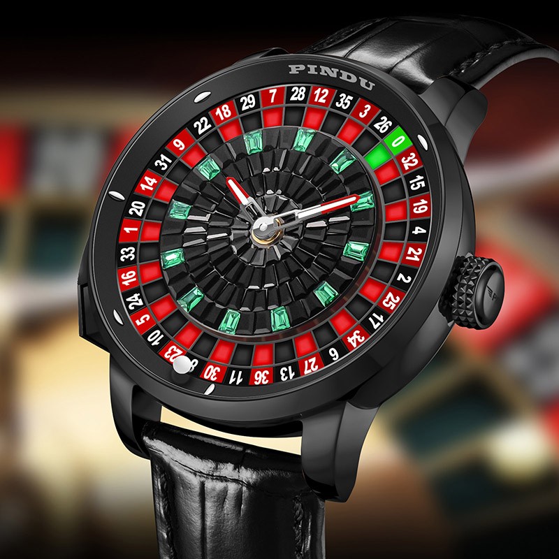 PINDU New Men's automatic mechanical watch black diamond button ...