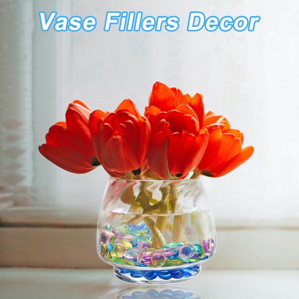 500G(1.1LB) Mini Acrylic Flat Marbles 15mm Vase Fillers Gems Decor Dark ...