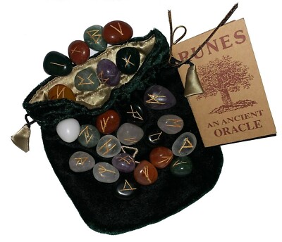 VIKING GEMSTONE RUNE STONES With Instructions in lined velvet pouch | eBay