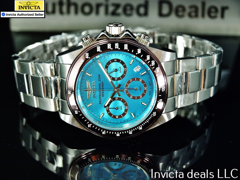 Rare Invicta Men's 40mm SPEEDWAY DRAGSTER Chronograph TURQUOISE DIAL ...