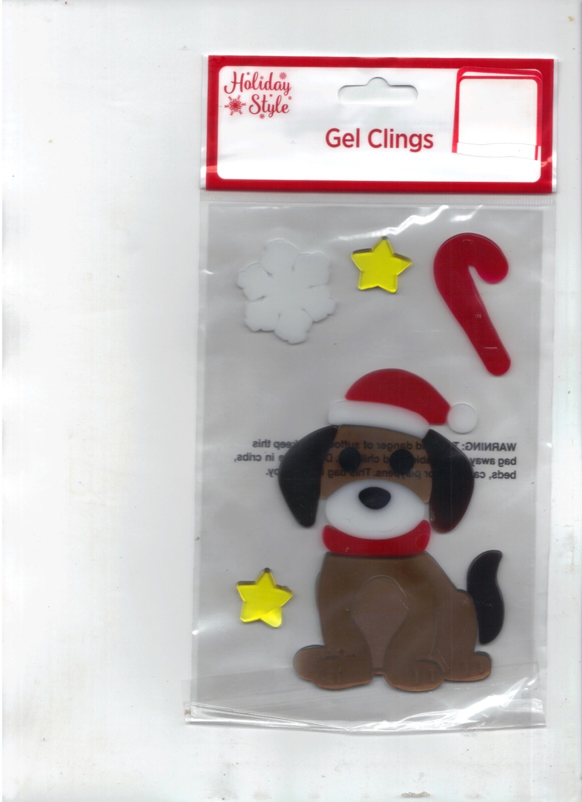 Holiday Style Window Gel Clings ~ Puppy Dog with Candy Cane, Snowflake ...