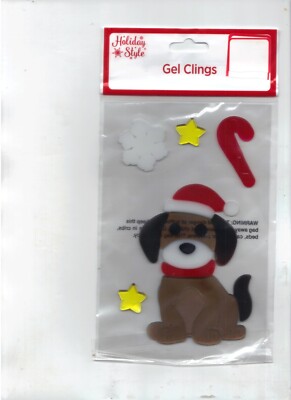 Holiday Style Window Gel Clings ~ Puppy Dog with Candy Cane, Snowflake ...