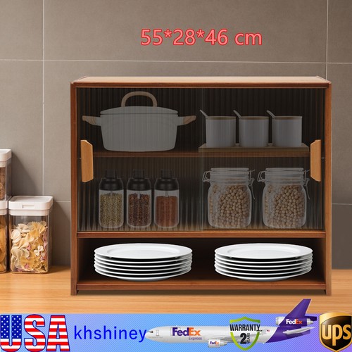 Kitchen Pantry Sideboard Bamboo Small Storage Cabinet Sliding Door ...