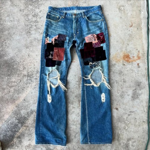 number nine aw03 “touch me i’m sick” patchwork flared jeans | eBay