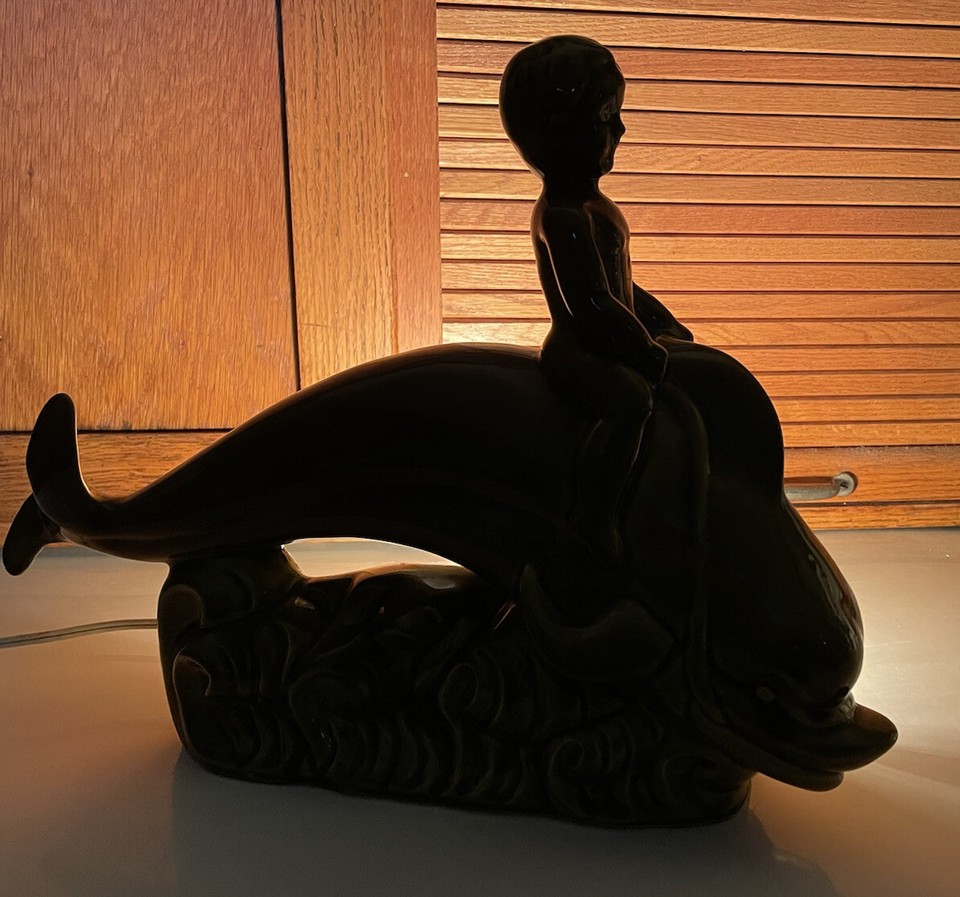 Mid-Century Retro LANE & CO Boy On A Dolphin Fish TV Lamp 8527 ...