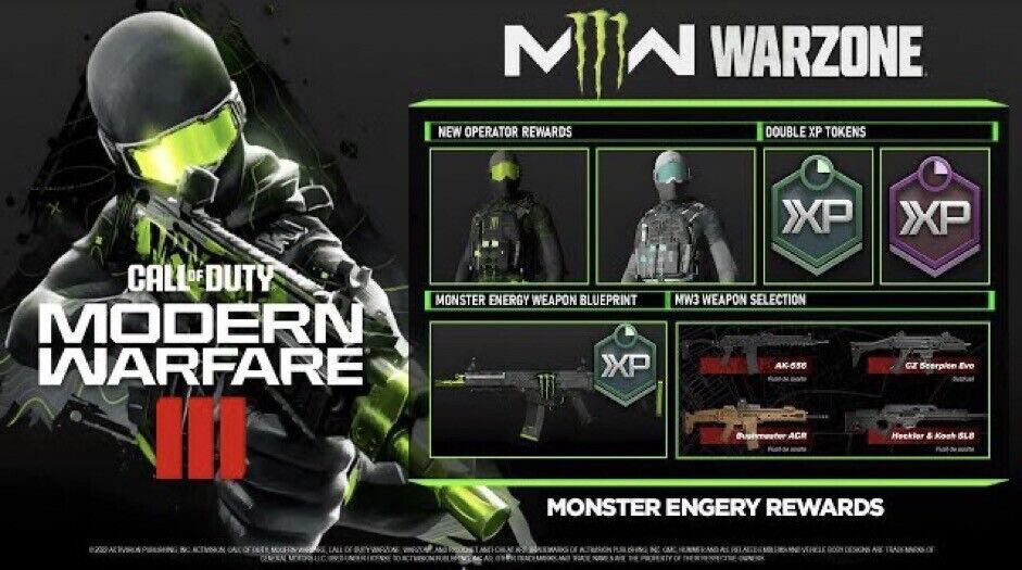 Call of Duty Modern Warfare 3 MW3 Monster Energy Skins and Double XP ...