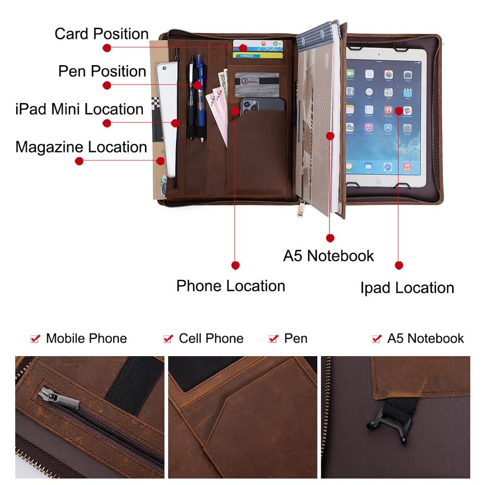 Crazy Horse Leather Binder Portfolio - 9x11 Inch Executive Organizer ...
