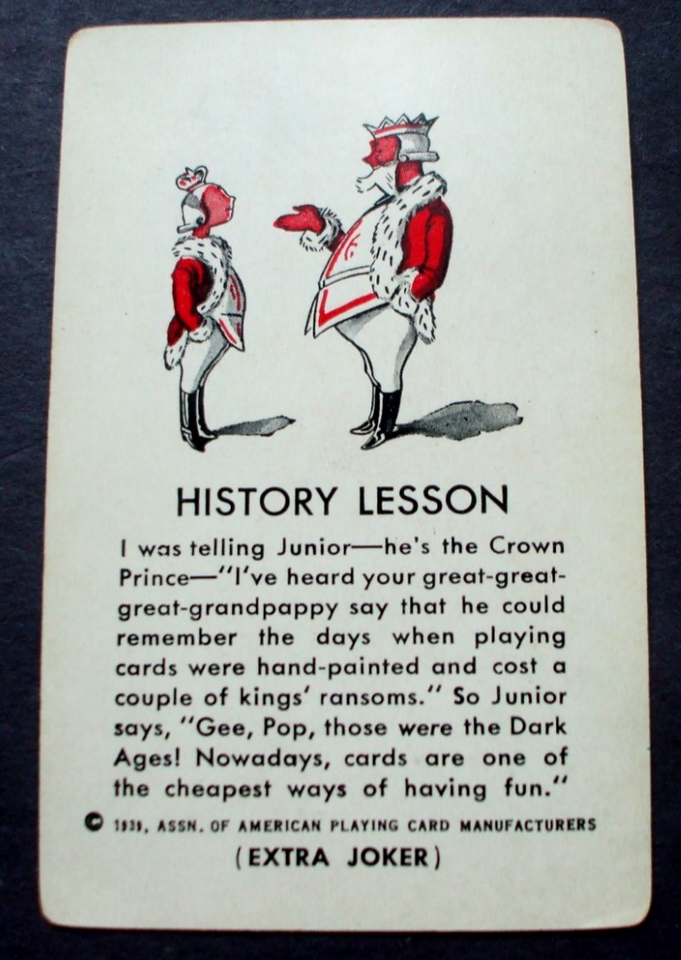 1 Single Vintage Swap Playing Card 1939 Extra Joker HISTORY LESSON ...