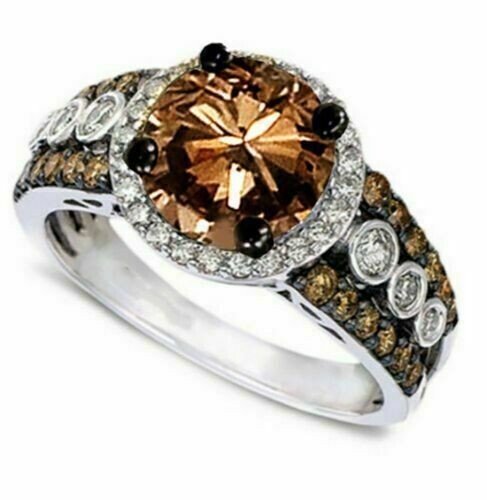 3CT Round Cut Chocolate Lab-Created Diamond Engagement Ring 14K White ...