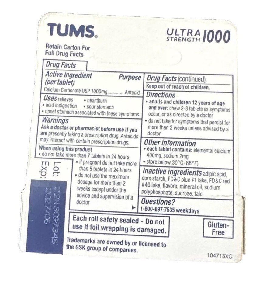 TUMS — 12 Ultra Strength Chewable Antacid Tablets Heartburn Relief ...